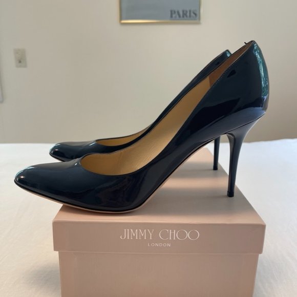 Jimmy Choo | Shoes | Jimmy Choo Patent Leather Heels Navy | Poshmark